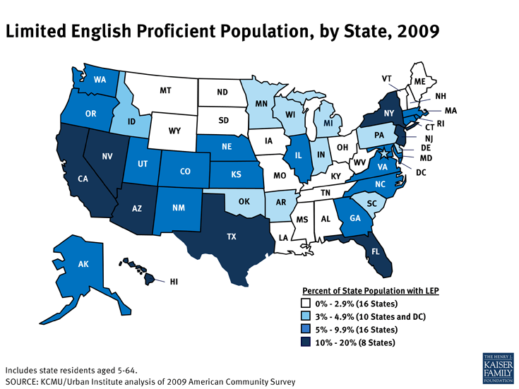 Limited English Proficient Population, by State, 2009 | KFF